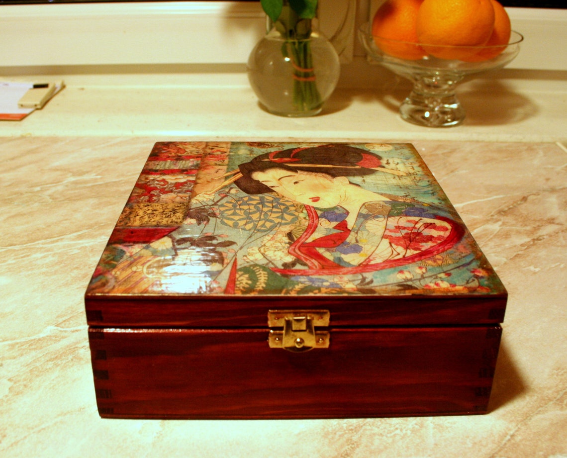 Big Wood Tea Box With Geisha Large Tea Box Wooden Storage | Etsy