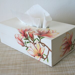 Pink Magnolia Tissue Box, Wood Rectangular Tissue Box, Magnolia ...