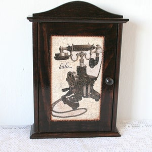 Wooden Key Box With Old Antique Telphone, Key Locker, Key Holder for ...