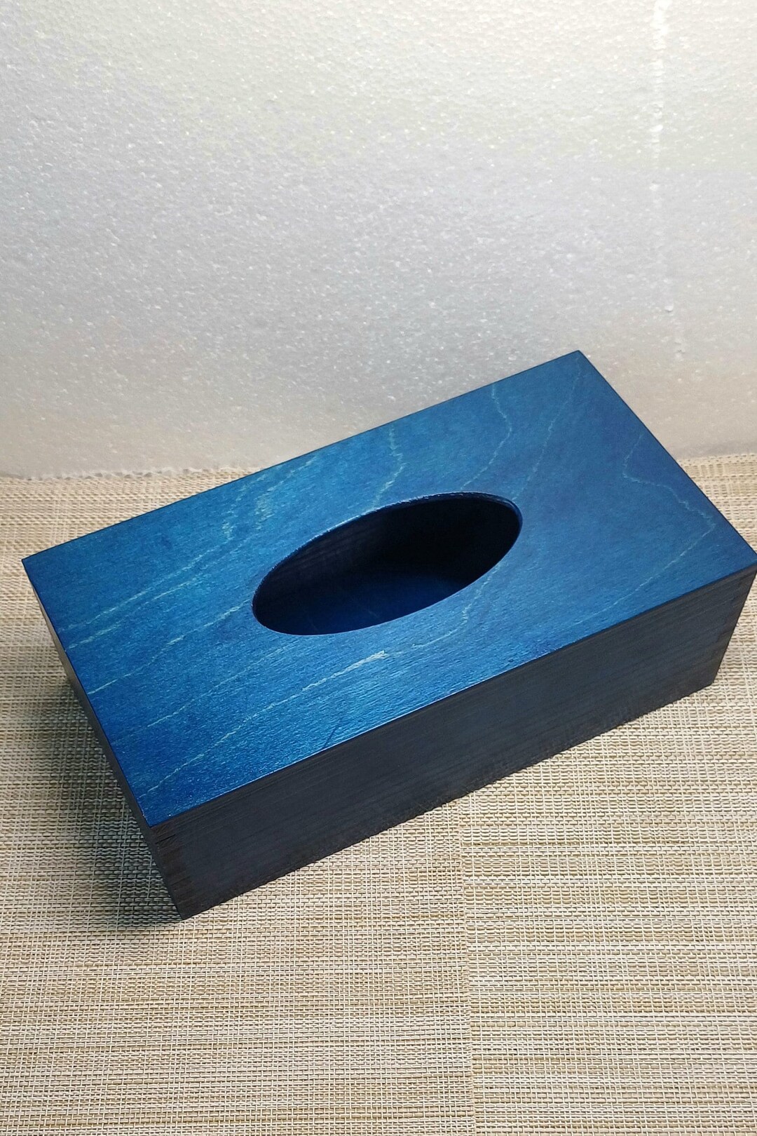 Blue Tissue Box Cover, Wood Rectangular Tissue Box, Bathroom Decor ...