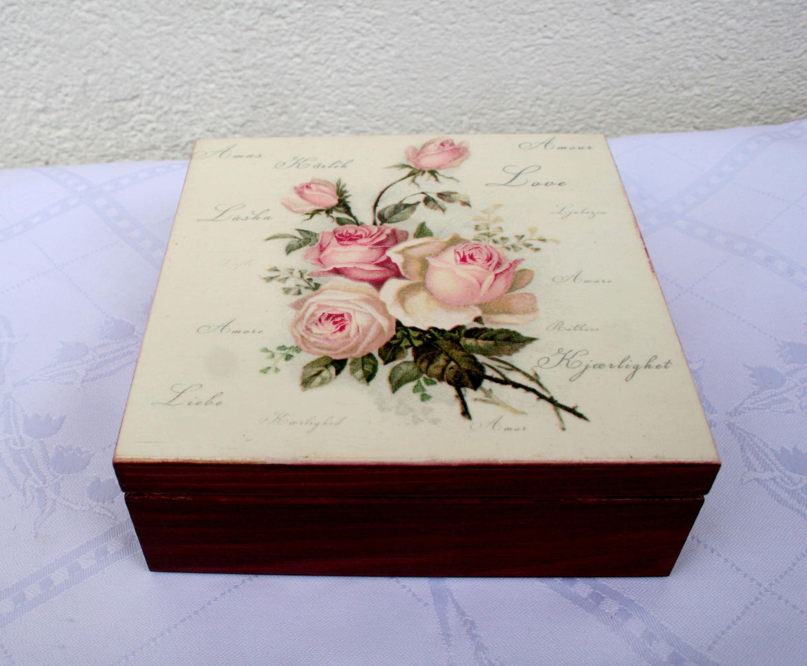 Wooden Box With Romantic Roses Floral Box Rose Design - Etsy