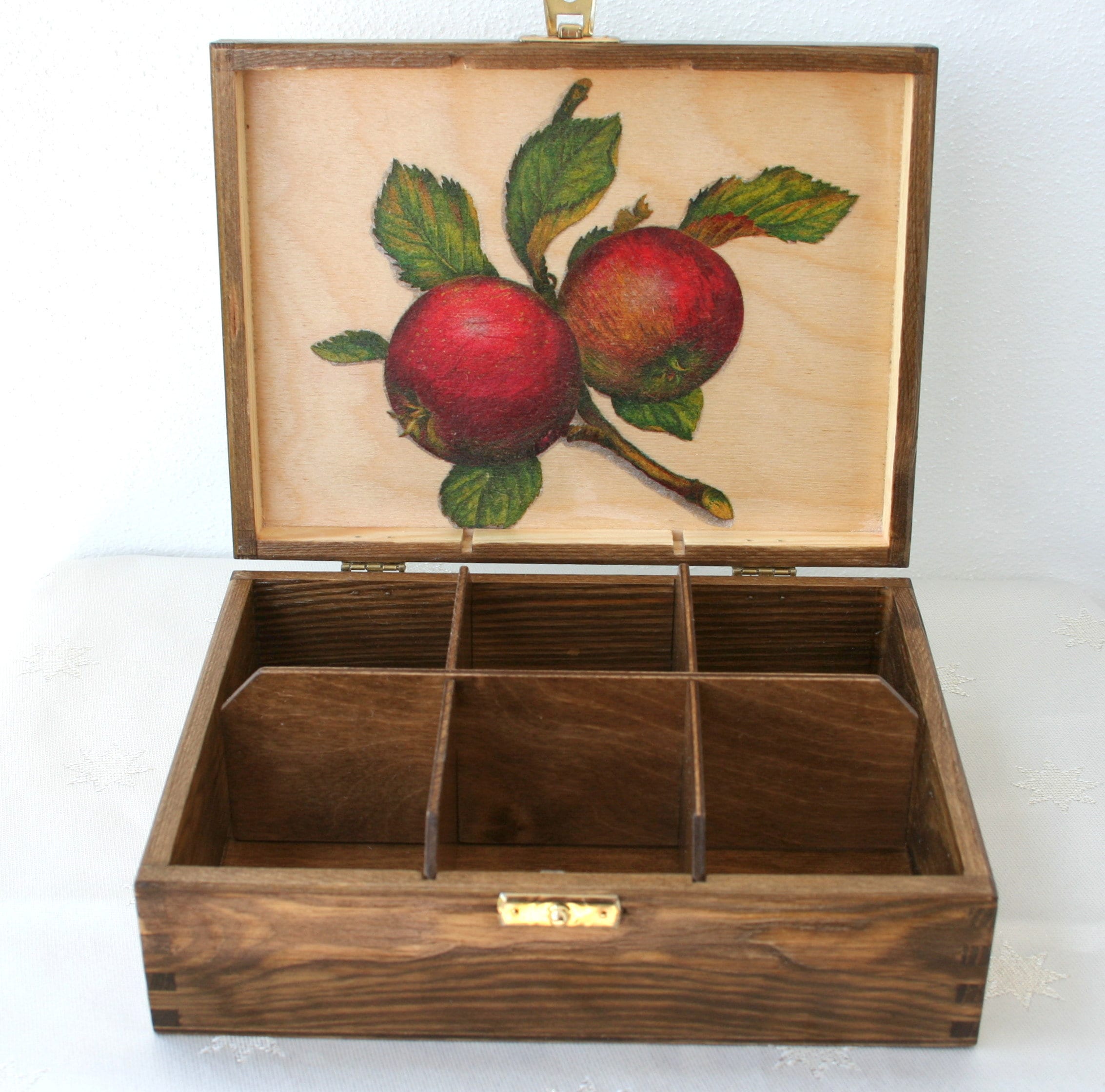 Wood tea box with cup tea storage box with roses kitchen | Etsy