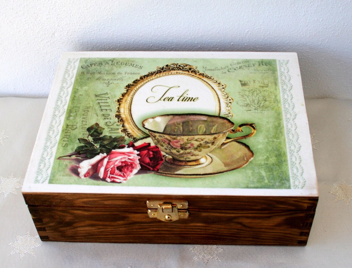Decoupage Wood Tea Box With Roses, Tea Bag Organizer - Etsy