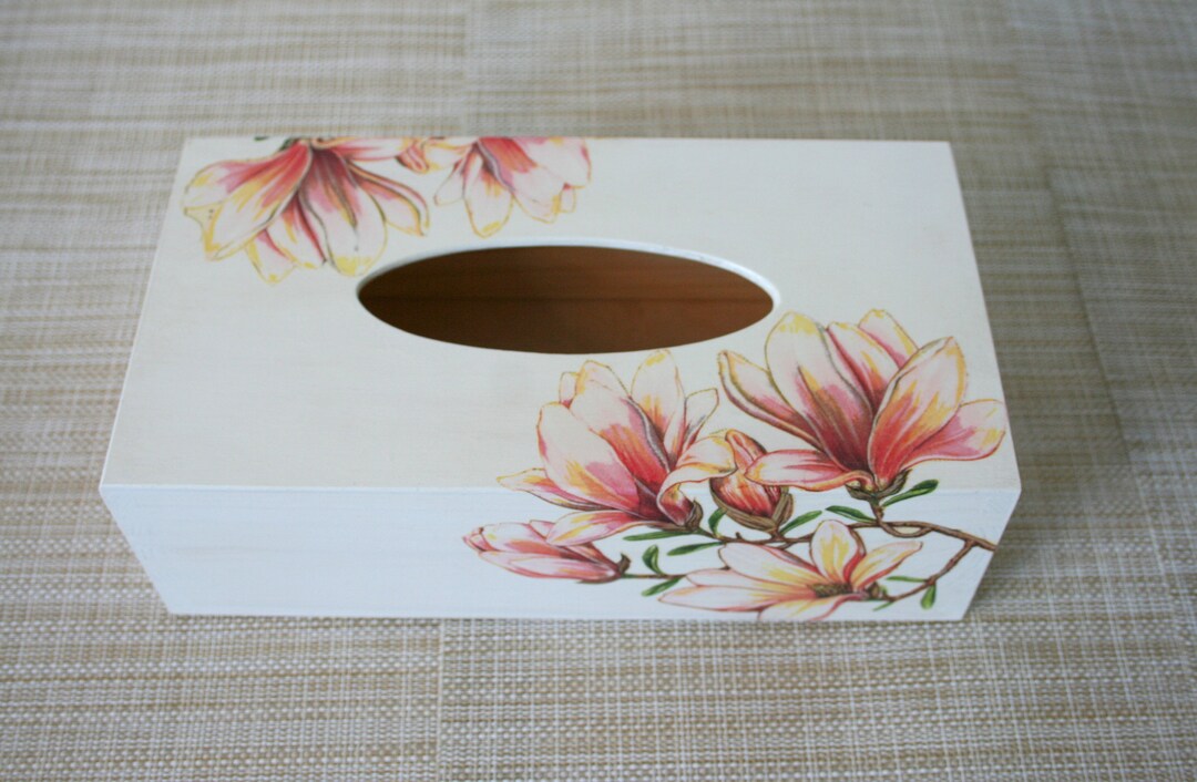 Pink Magnolia Tissue Box Wood Rectangular Tissue Box - Etsy