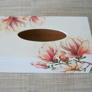 Pink Magnolia Tissue Box, Wood Rectangular Tissue Box, Magnolia ...