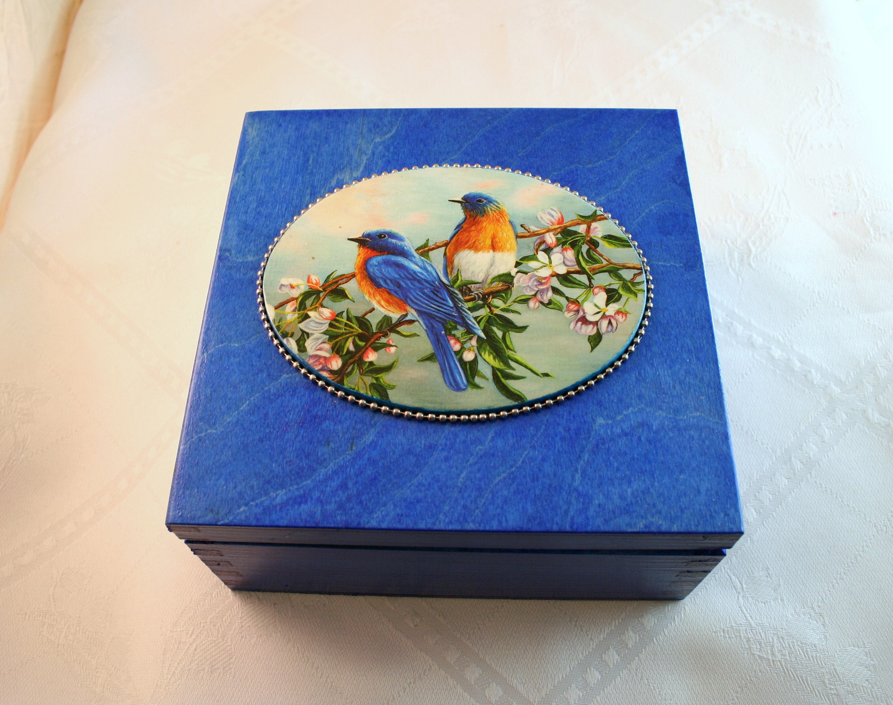 Blue tea box wooden box with 4 psc Easter eggs box with | Etsy