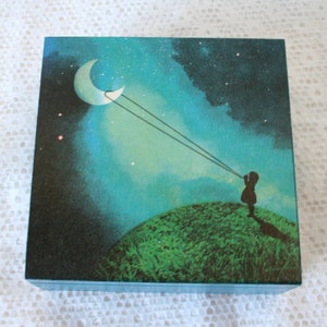 Jewelry Box Over the Moon, Wooden Box, Keepsake Box, Blue Box for ...