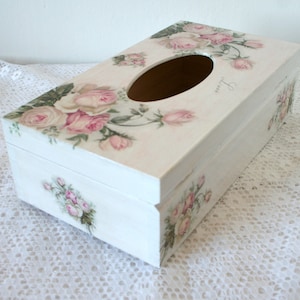 Wooden Tissue Box With Romantic Roses, Rectangular Tissue Box, Rose ...