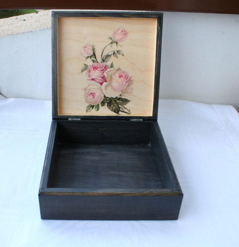 Wooden Box Flower Bucket, Floral Chest Treasure Jewelry, Flower Motif ...