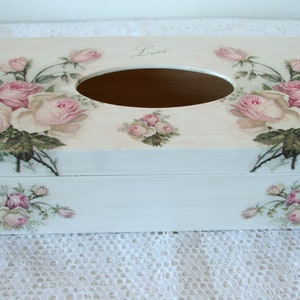 Wooden Tissue Box With Romantic Roses, Rectangular Tissue Box, Rose ...