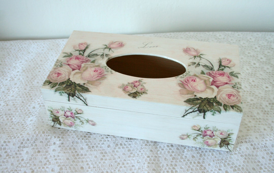 Wooden Tissue Box With Romantic Roses Rectangular Tissue Box - Etsy