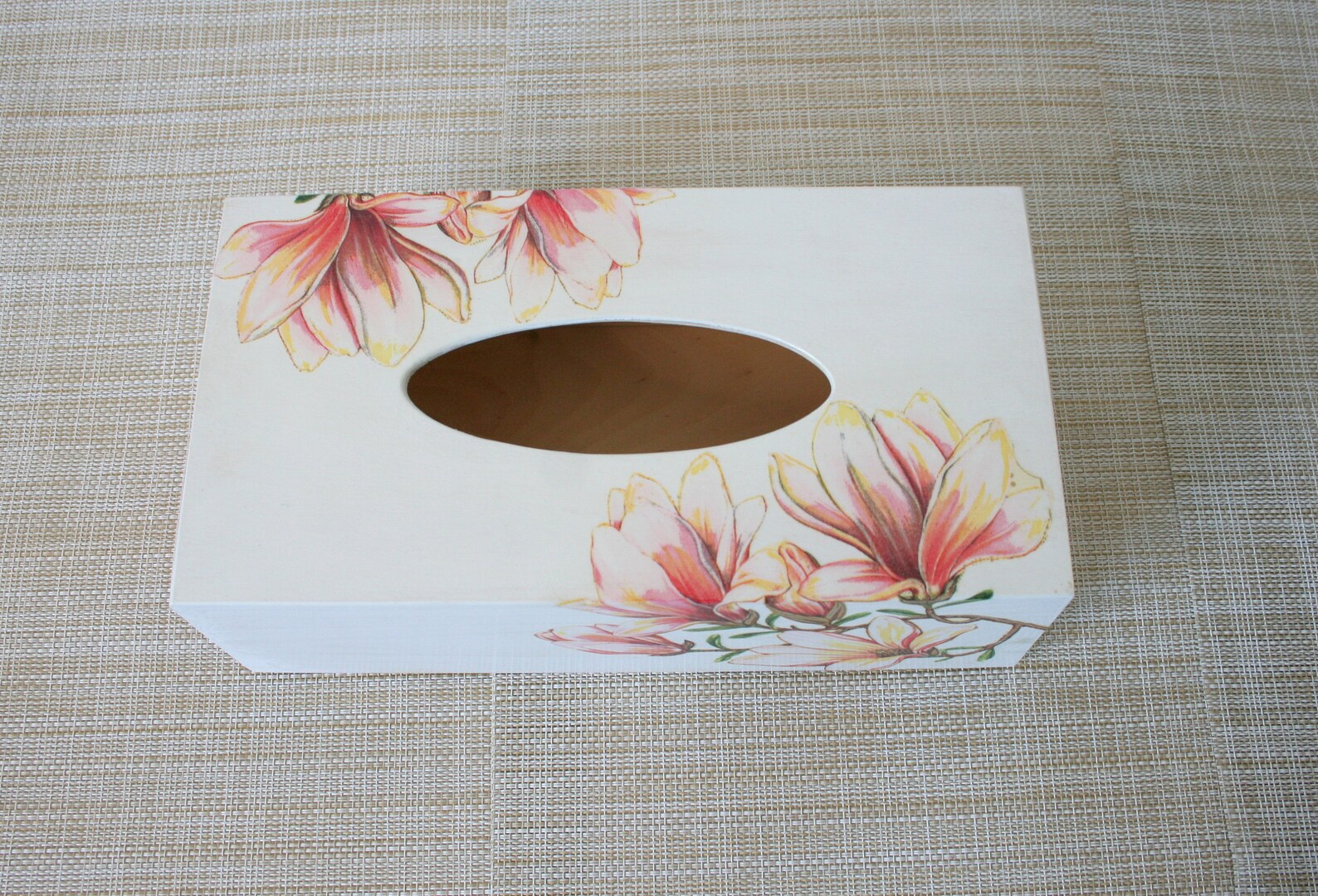 Pink Magnolia Tissue Box Wood Rectangular Tissue Box - Etsy