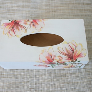 Pink Magnolia Tissue Box, Wood Rectangular Tissue Box, Magnolia ...