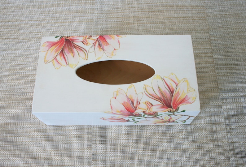 Pink Magnolia Tissue Box Wood Rectangular Tissue Box - Etsy