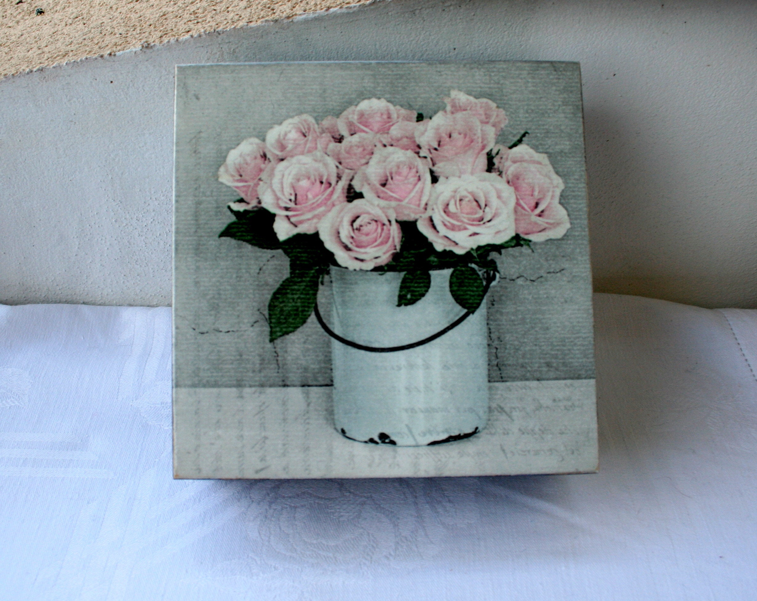 Wooden Box Flower Bucket, Floral Chest Treasure Jewelry, Flower Motif ...
