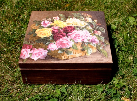Wooden Box With Roses Floral Box Rose Design Box Keepsake - Etsy