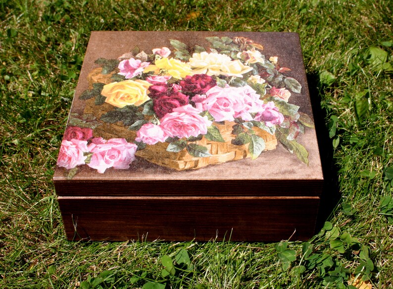 Wooden Box With Roses Floral Box Rose Design Box Keepsake - Etsy