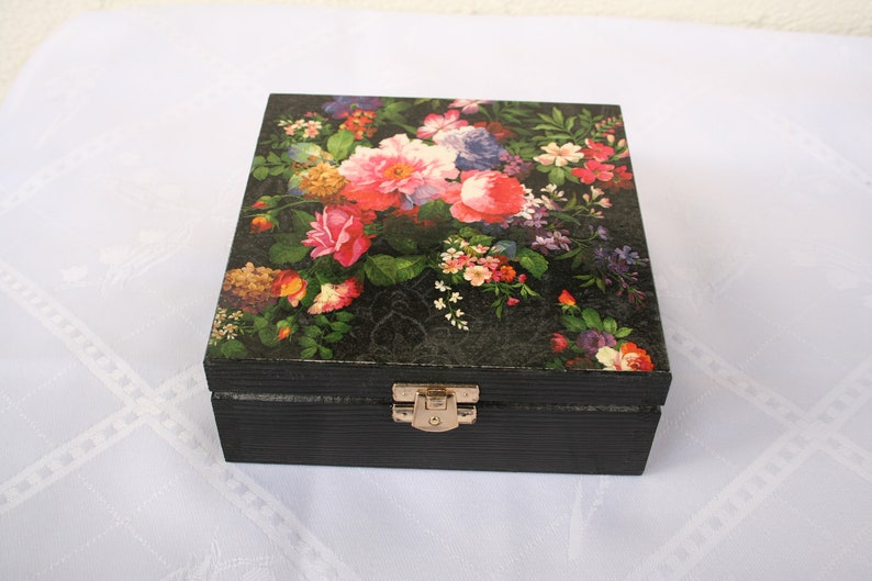 Wood Box With Flowers Black Box Wooden Pyx Keepsake Box | Etsy
