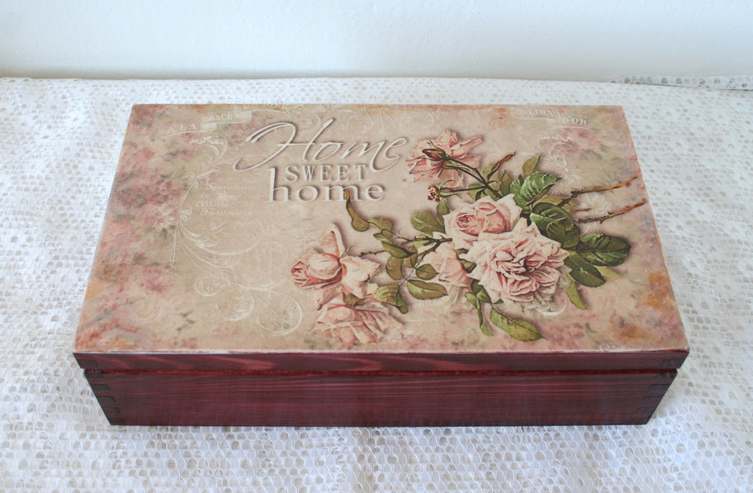 Tea Box With Roses Large Tea Box Home Sweet Home Tea Bag - Etsy