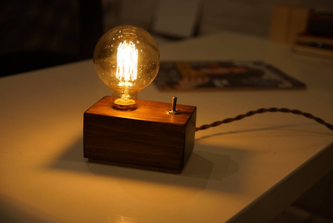 Edison Wooden Table Lamp Edison Bulb Rustic Decor Retro Style - Etsy