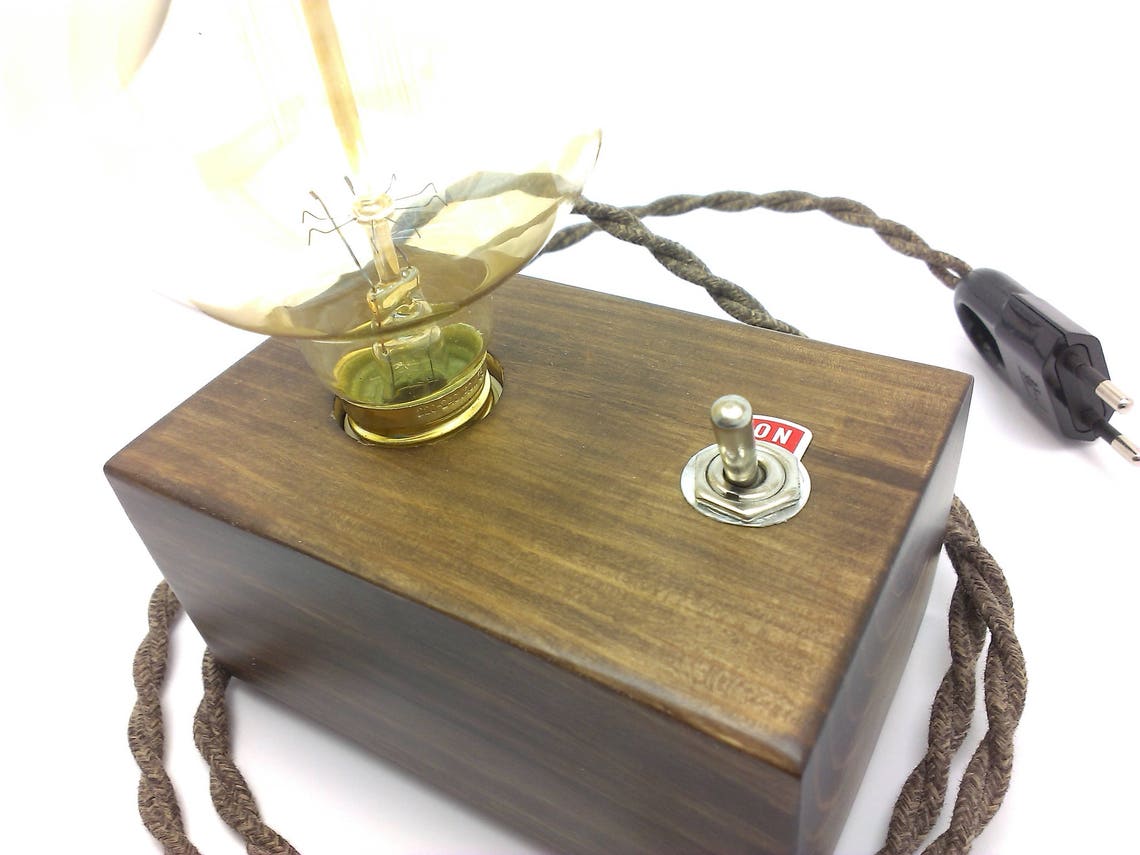 Edison Wooden Table Lamp Edison Bulb Rustic Decor Retro Style - Etsy