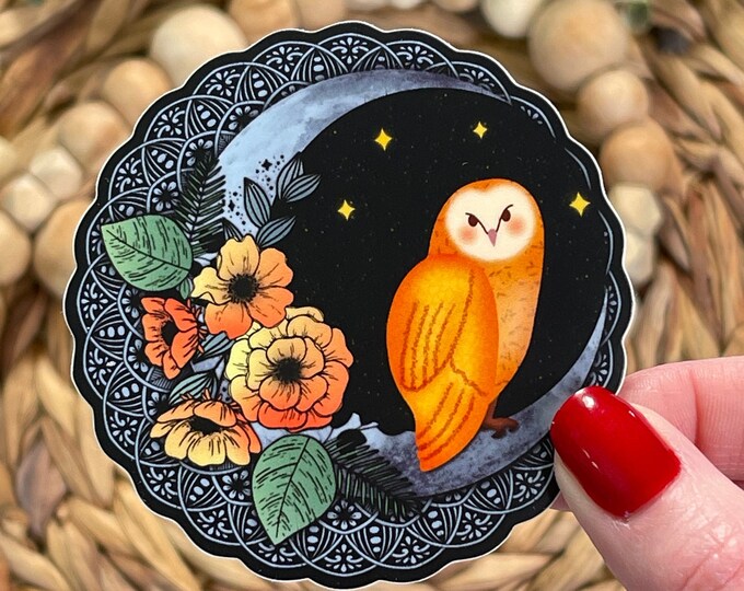 Owl Sticker Moon Owl, Moon Starry, Owl Stickers, Owl Lover, 3 Inch ...