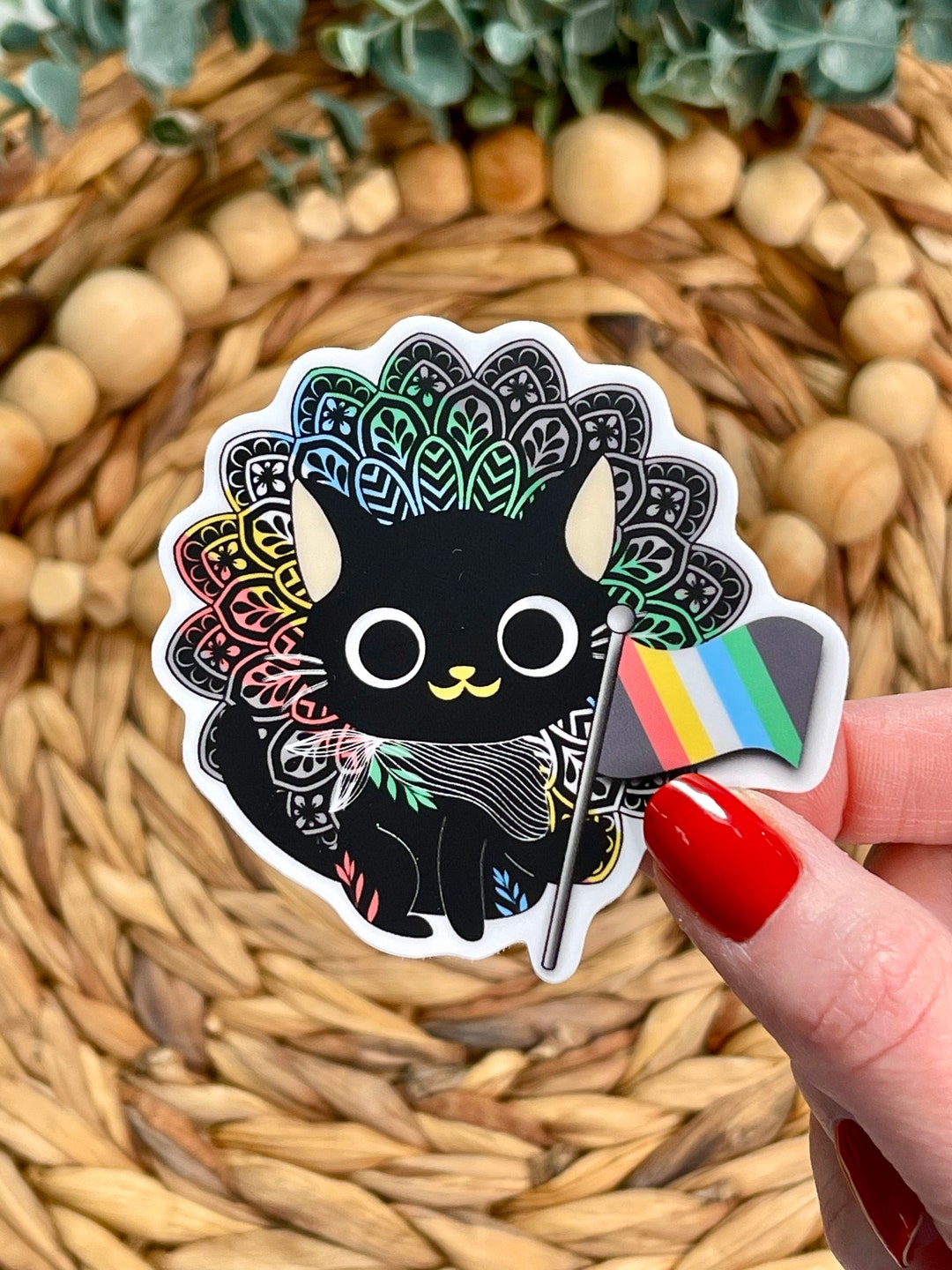 Disability Pride Flag Sticker, Inclusion Cat Sticker, Accessibility ...