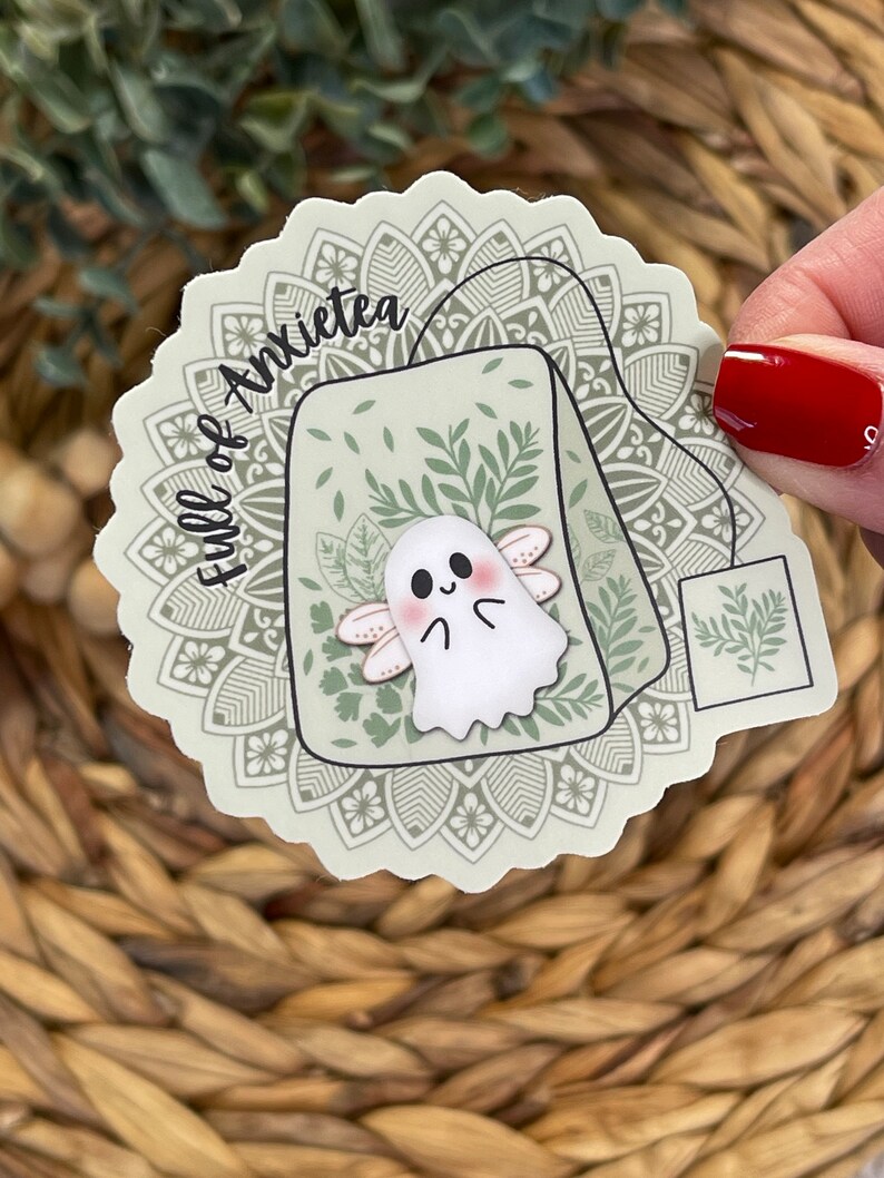 Cute Ghost Anxietea Sticker Fueled by Anxiety A Cup of - Etsy