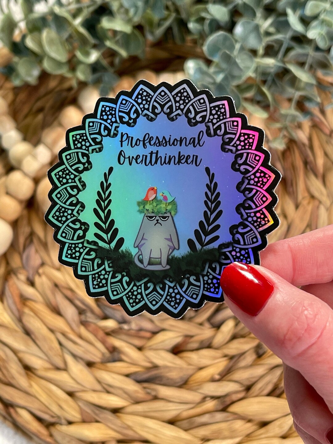 Professional Overthinker, Cute Cat Sticker, Mental Health, Humorous ...