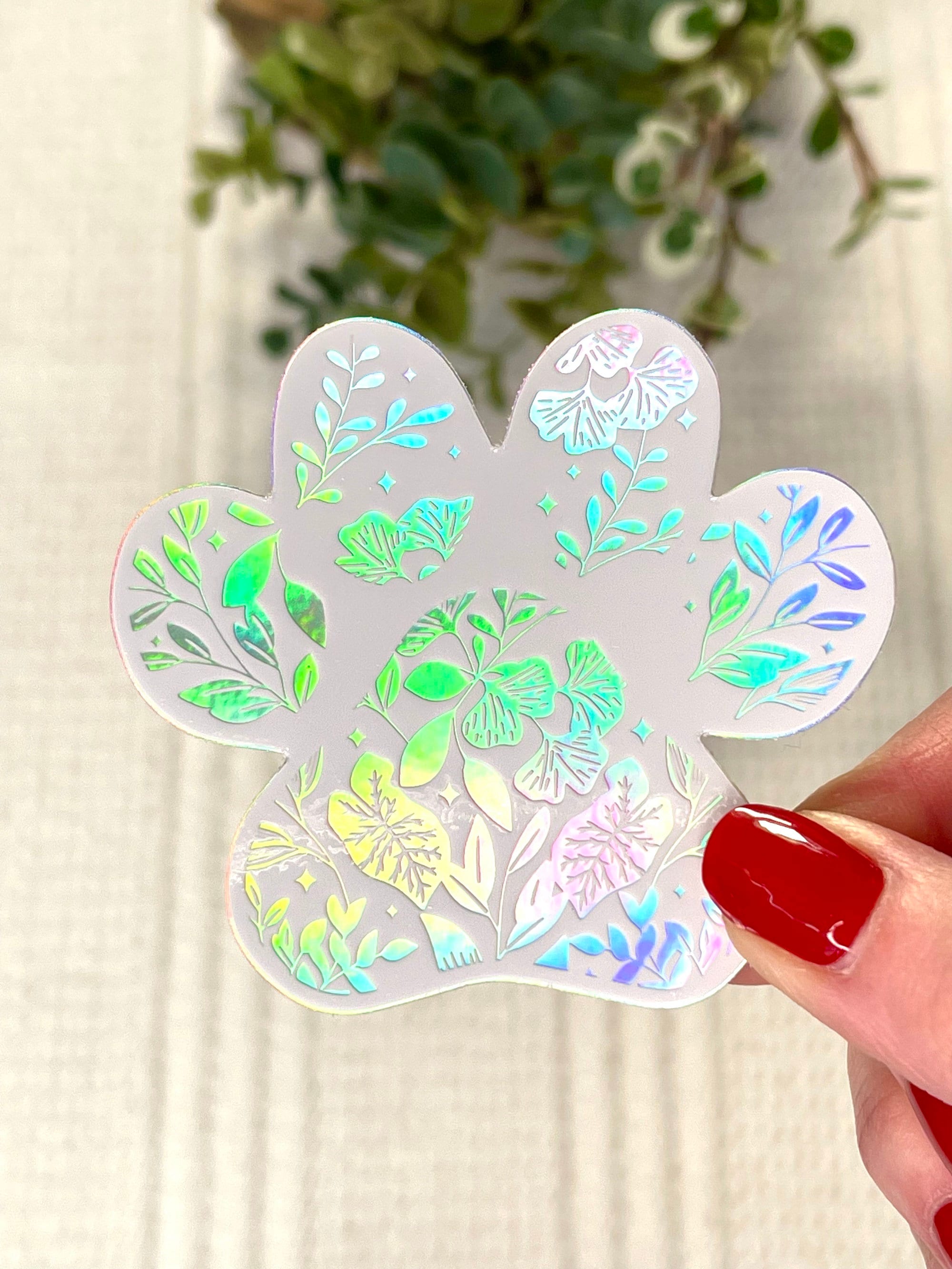 Holographic Paw Print Sticker Floral Dog Paw Stickers Dog - Etsy