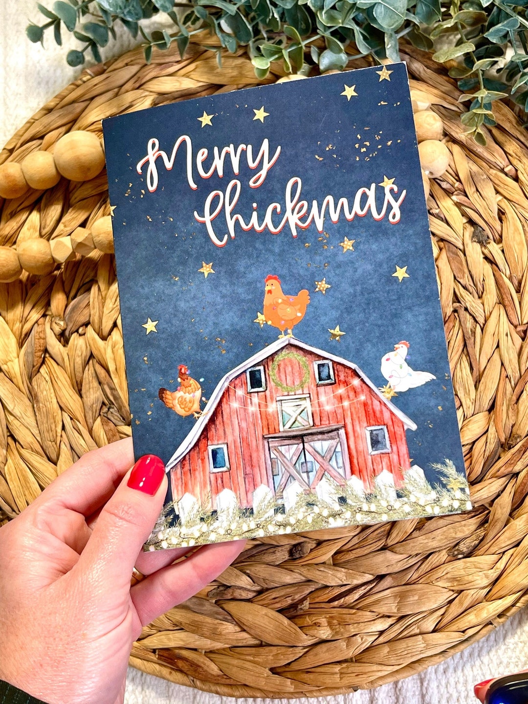 Merry Chickmas Holiday Card, Chicken Pun Christmas Card, Chicken Funny ...