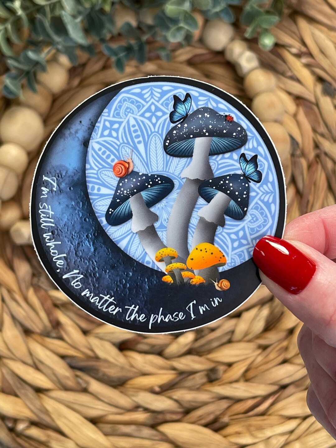 Blue Mushrooms Stickers, Mushroom Moon, Positive Mushroom Sticker ...