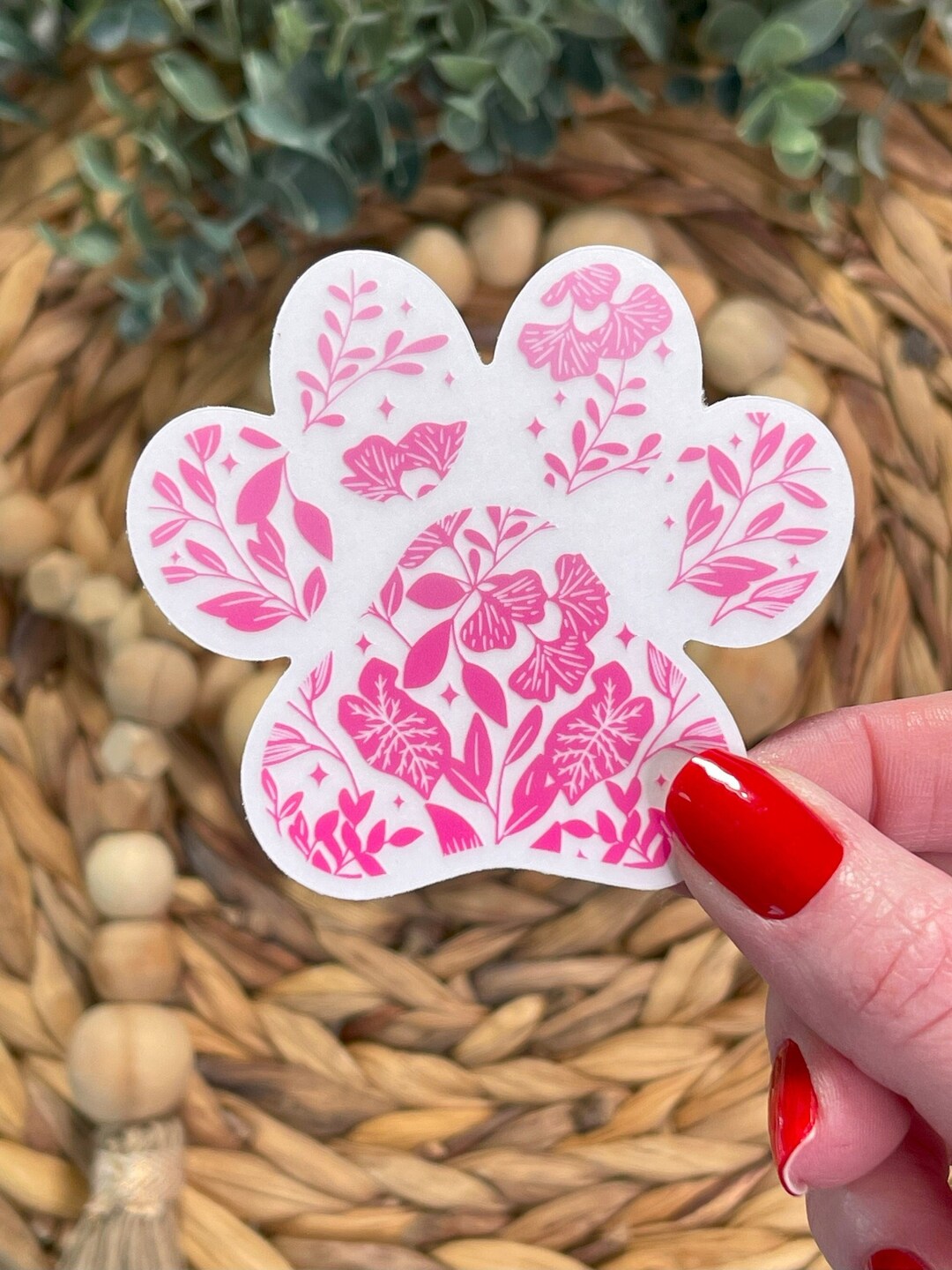 Clear Floral Pink Paw Sticker, Fur Mom, Chic Dog Gift, Dog Lover Vinyl ...
