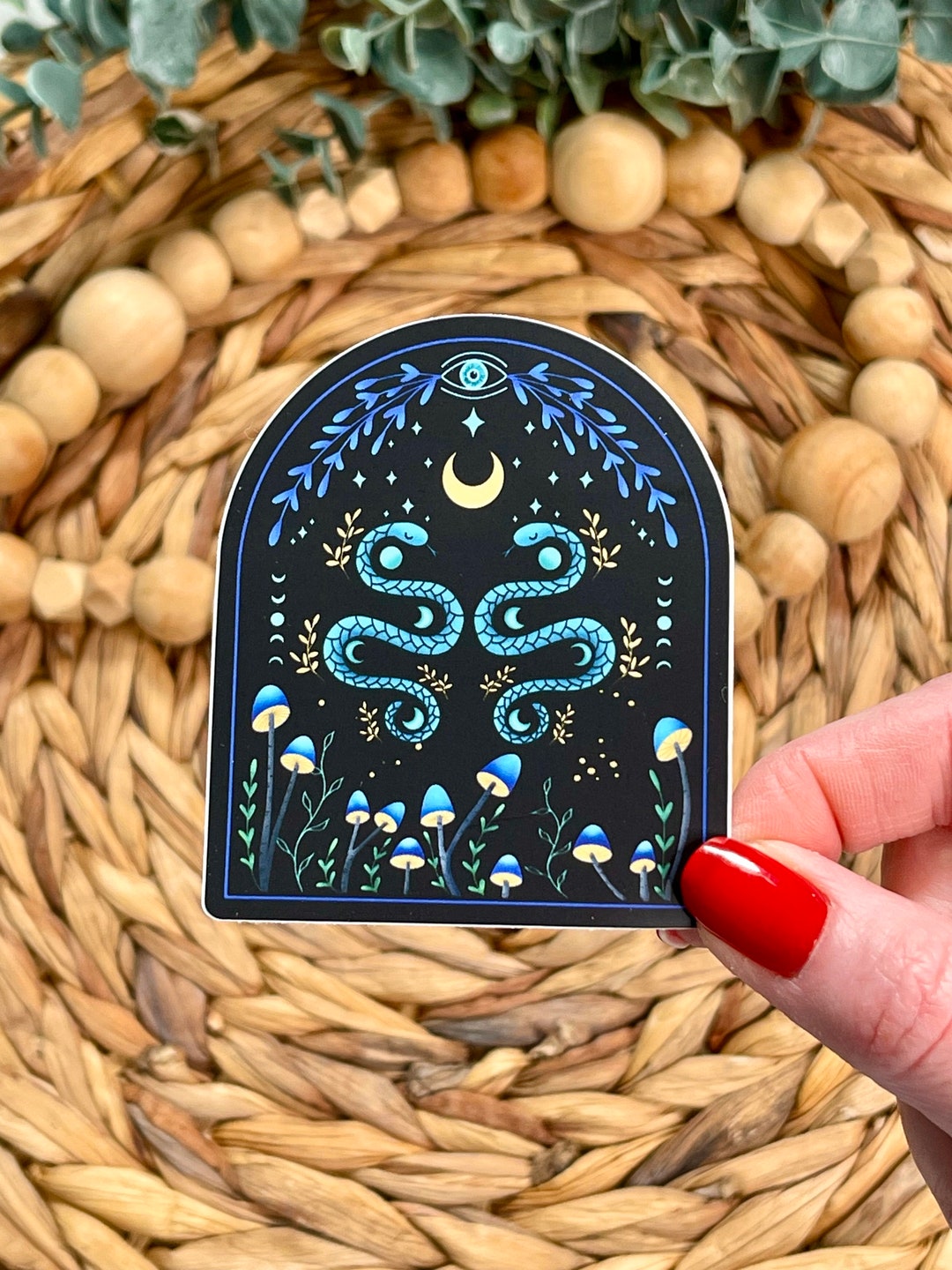Celestial Snake Sticker, Blue Snakes Sticker, Mushroom Snake Decal ...