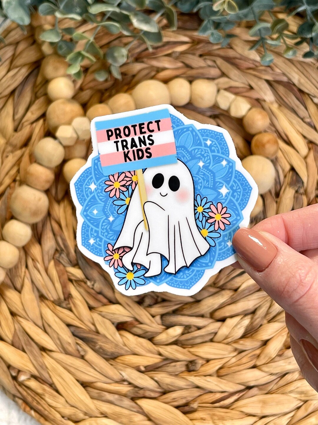 Protect Trans Kids Sticker, Cute Ghost LGBTQ+, Protect Trans Youth ...