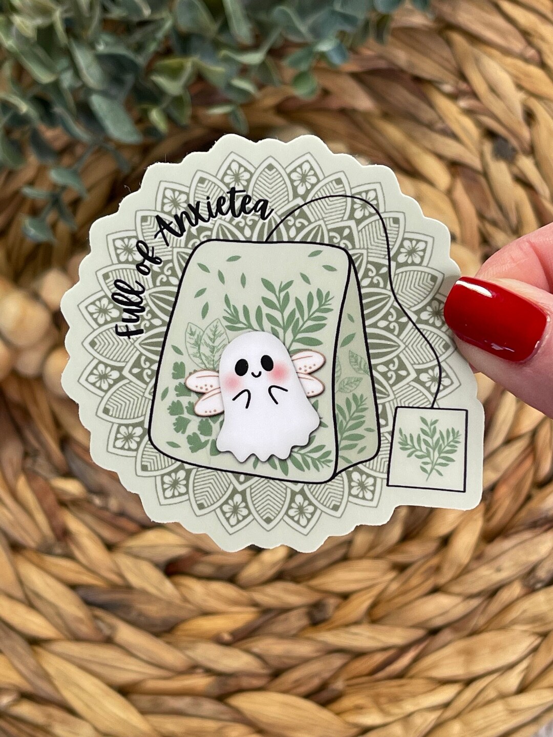 Cute Ghost Anxietea Sticker, Fueled by Anxiety, A Cup of Anxietea ...