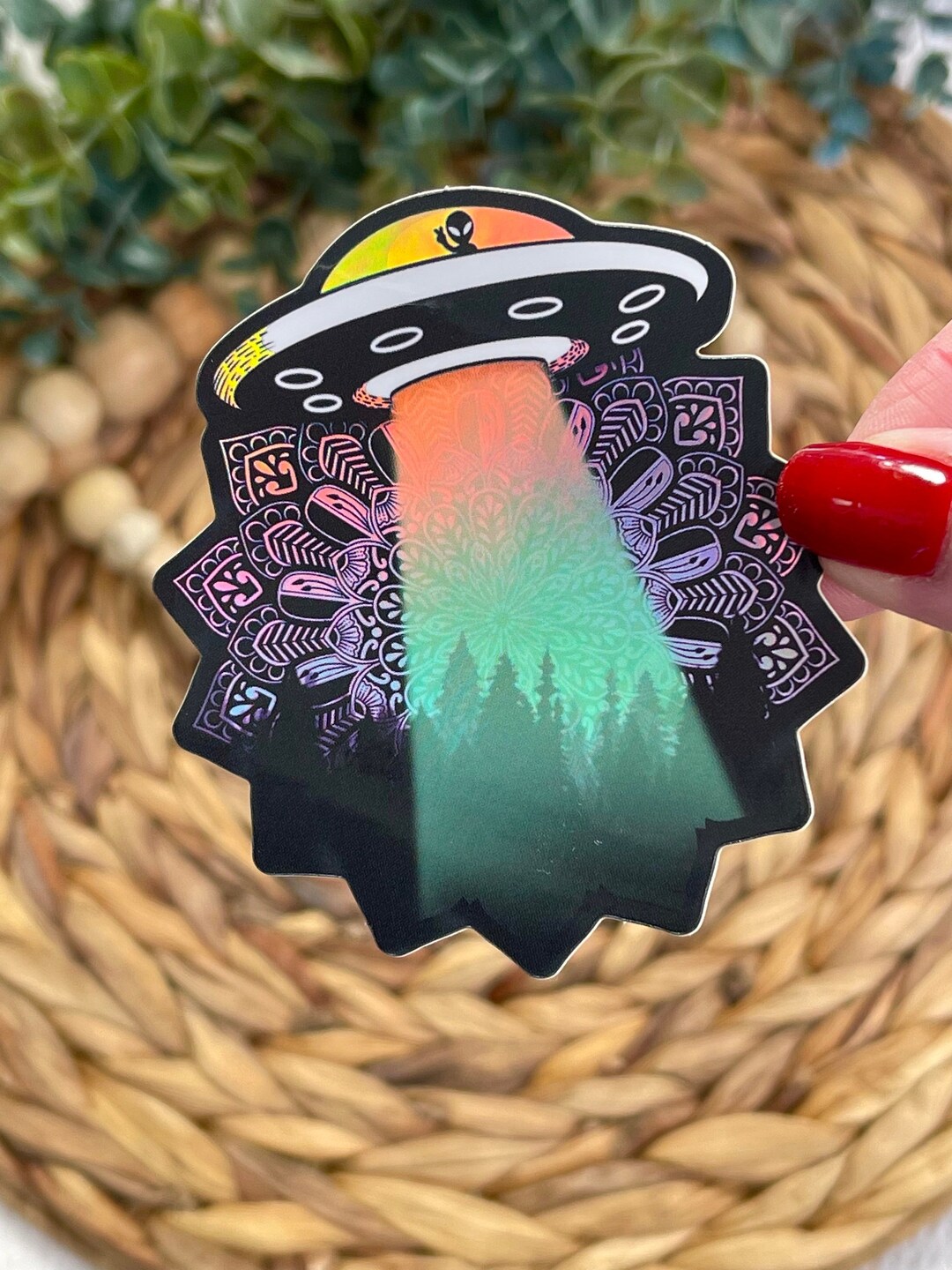 UFO Holographic Sticker, Get in Loser UFO Sticker, Alien Abduction ...