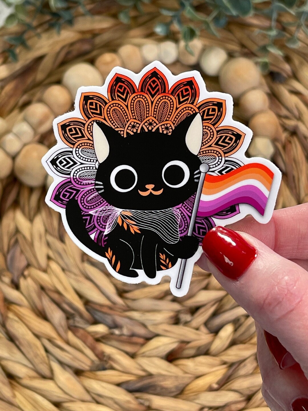 Lesbian Cat Sticker, Pride Kitty Sticker, Cute Cat Lesbian Gay Flag ...