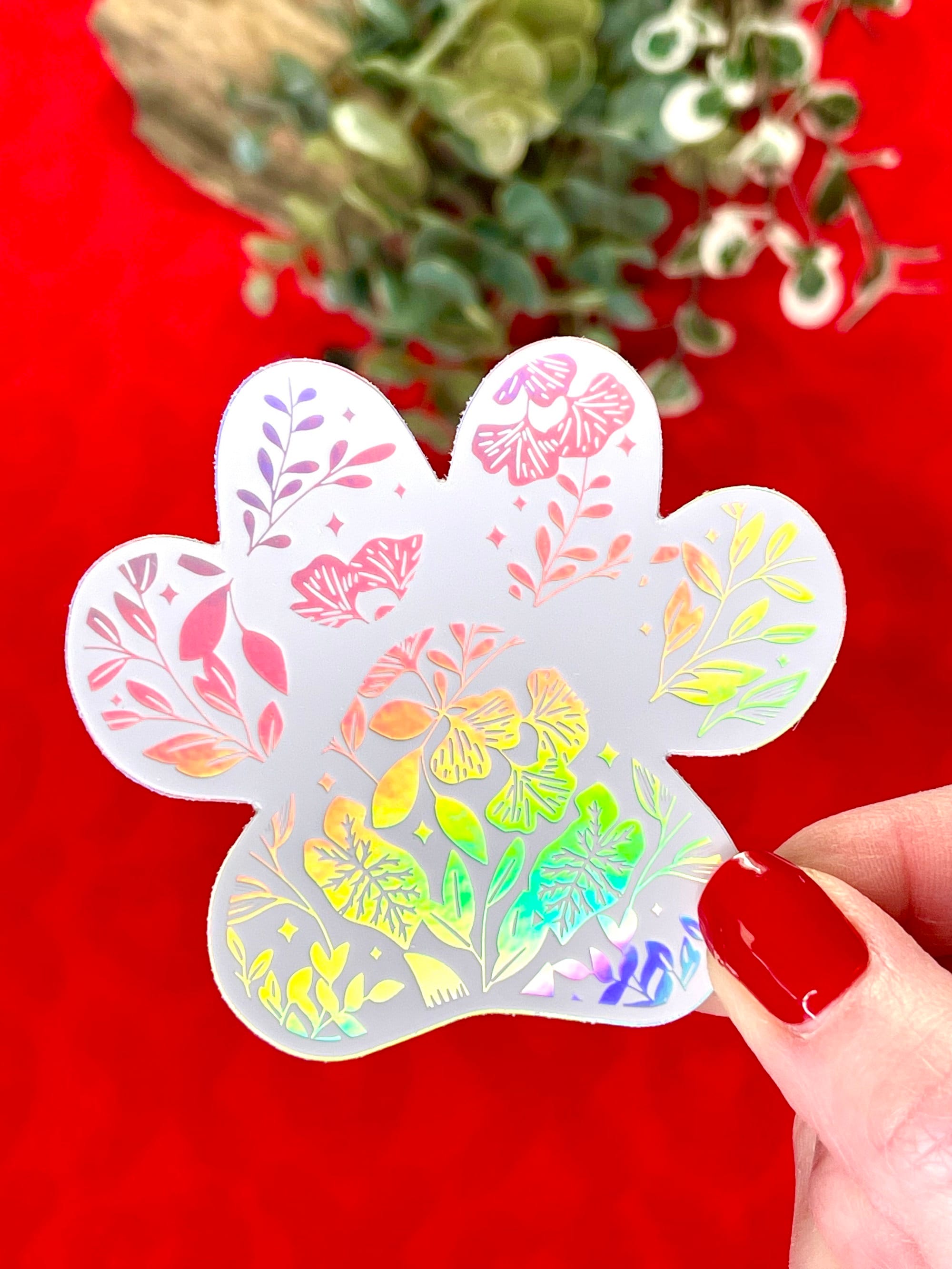 Holographic Paw Print Sticker Floral Dog Paw Stickers Dog - Etsy