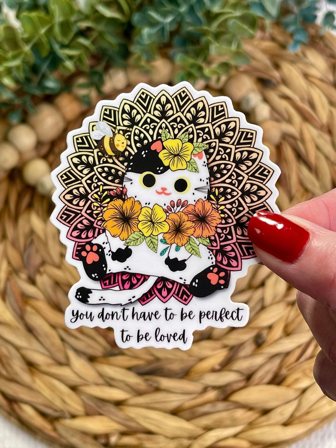 Floral Cat Sticker: Positive Kitten Vinyl Decal - Etsy