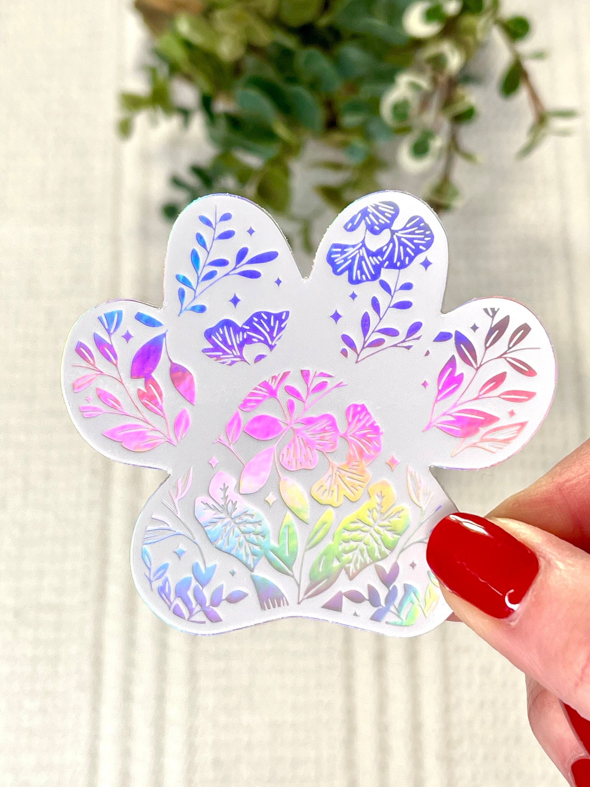Holographic Paw Print Sticker Floral Dog Paw Stickers Dog - Etsy