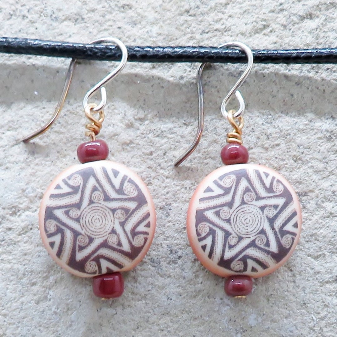 Choctaw-handmade Clay Two Sided STAR Design Earrings Authentic Native ...
