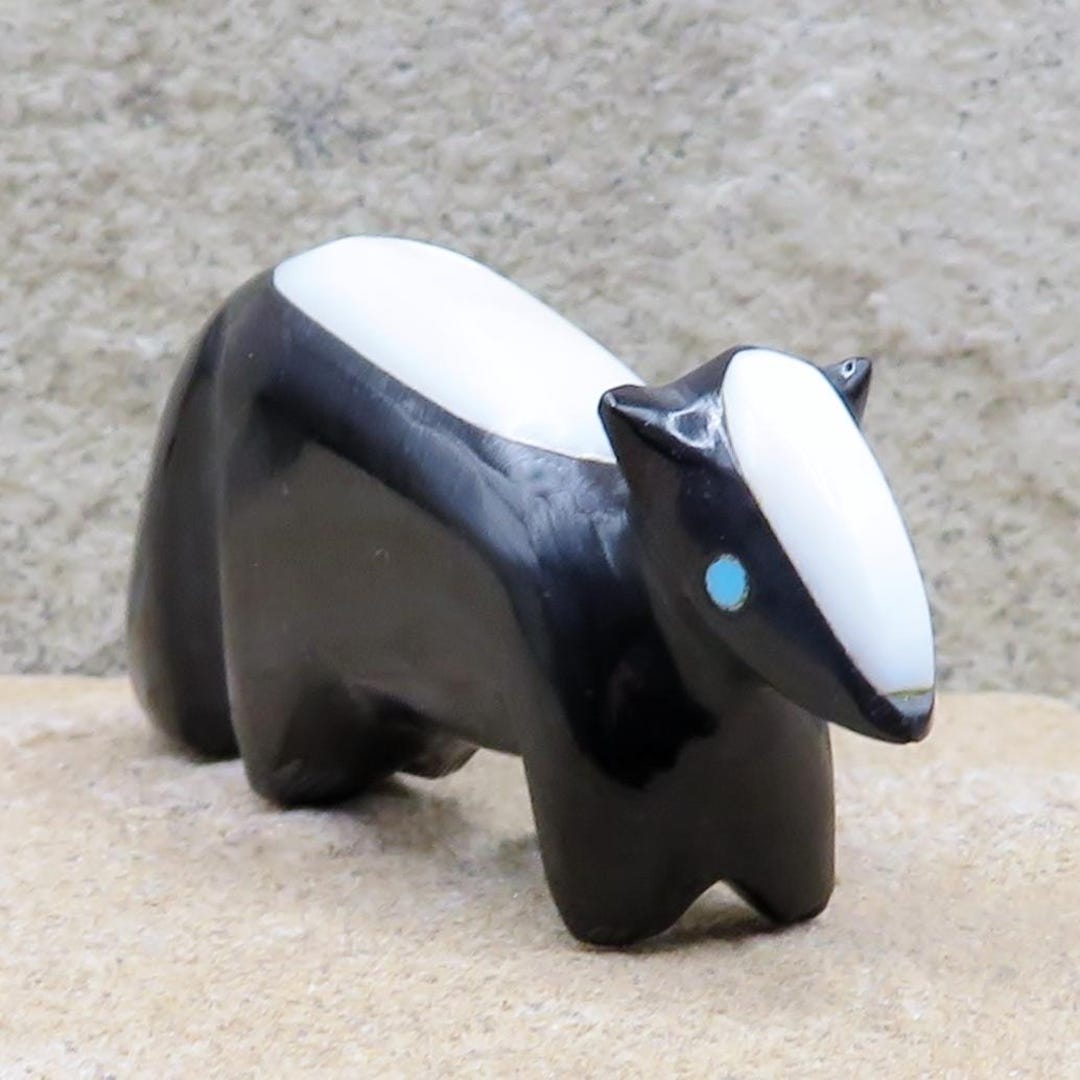 Zuni Fetish-authentic Native American Animal Carving-black Marble Skunk ...