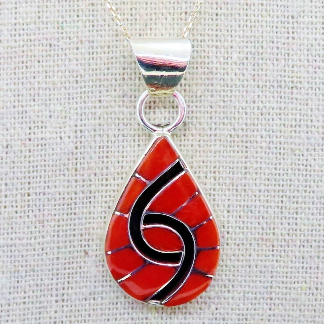 Native American Jewelry-authentic Zuni Sterling Silver & Coral Inlay ...