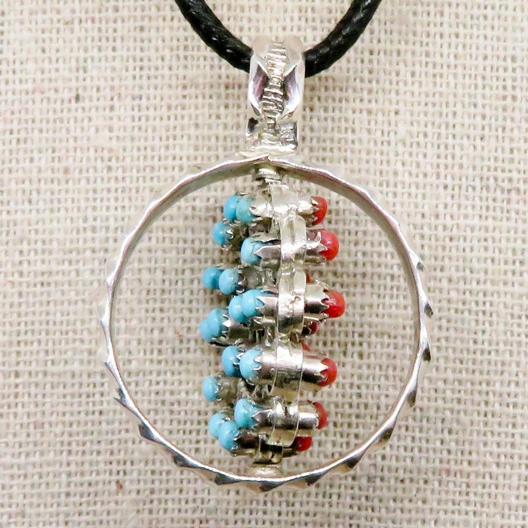 Zuni Sterling Silver, Coral, & Turquoise SPINNER Pendant-authentic ...
