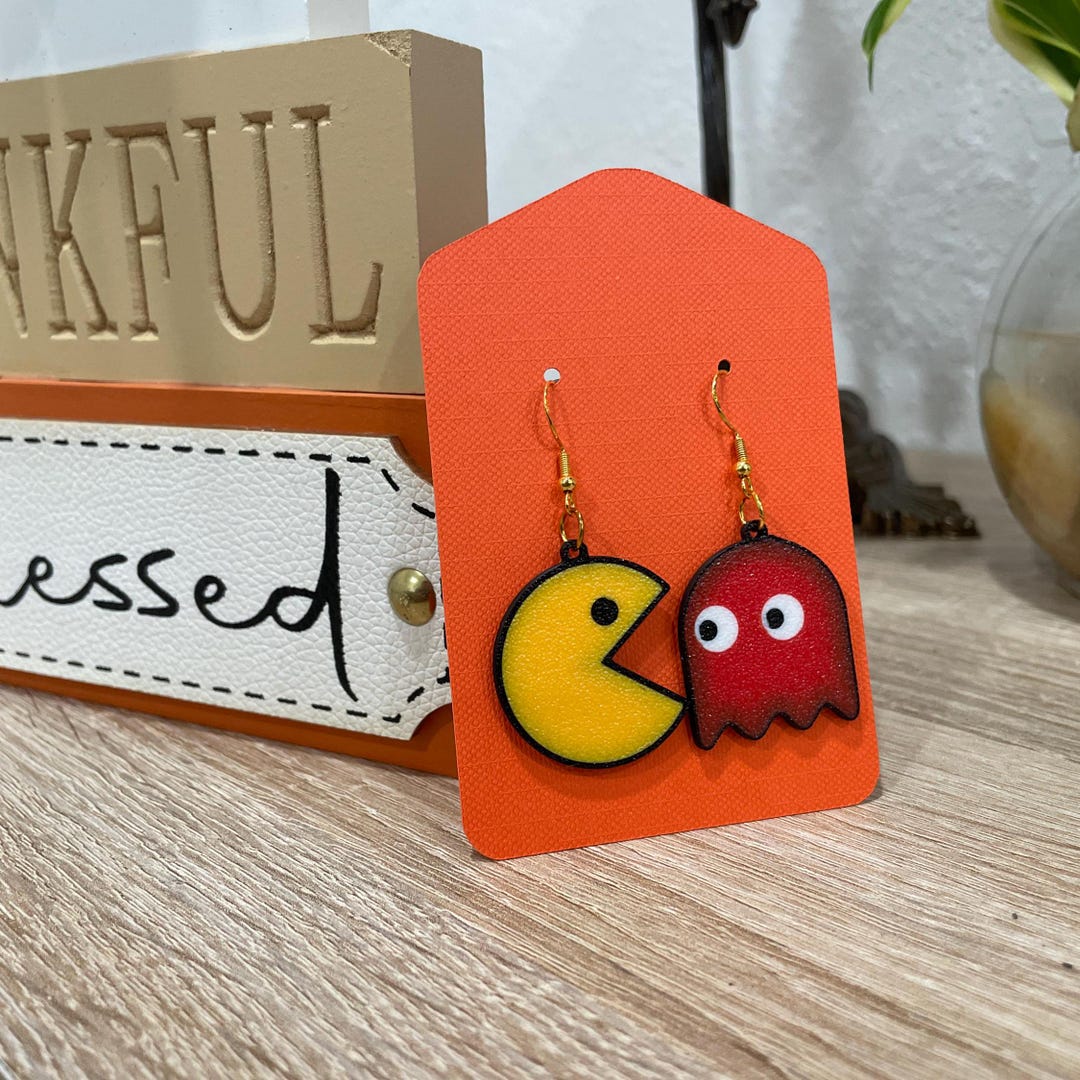 Pac-man Themed 3D Printed Earrings, Fun Retro Arcade Jewelry Pac-man ...