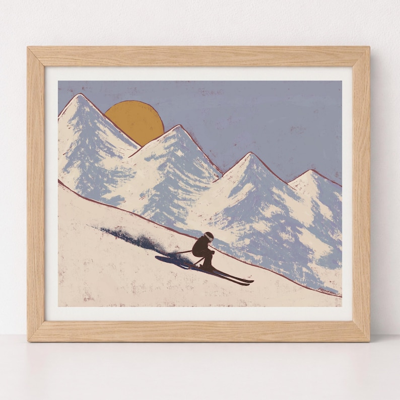 Ski Wall Art Printable, Downhill Skier Illustration, Mountain Decor ...