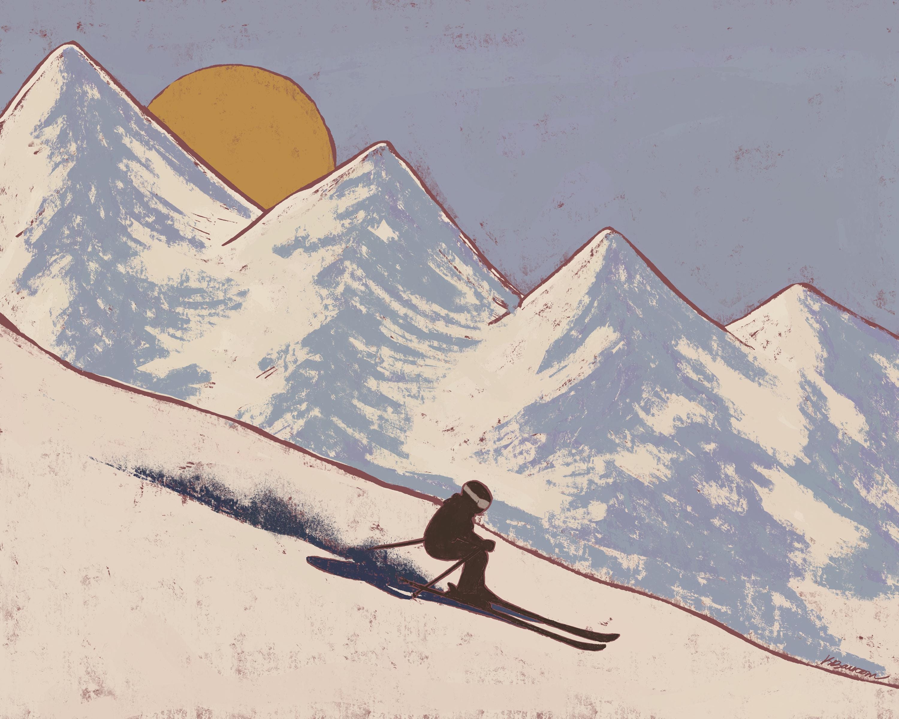 Ski Wall Art Printable, Downhill Skier Illustration, Mountain Decor ...