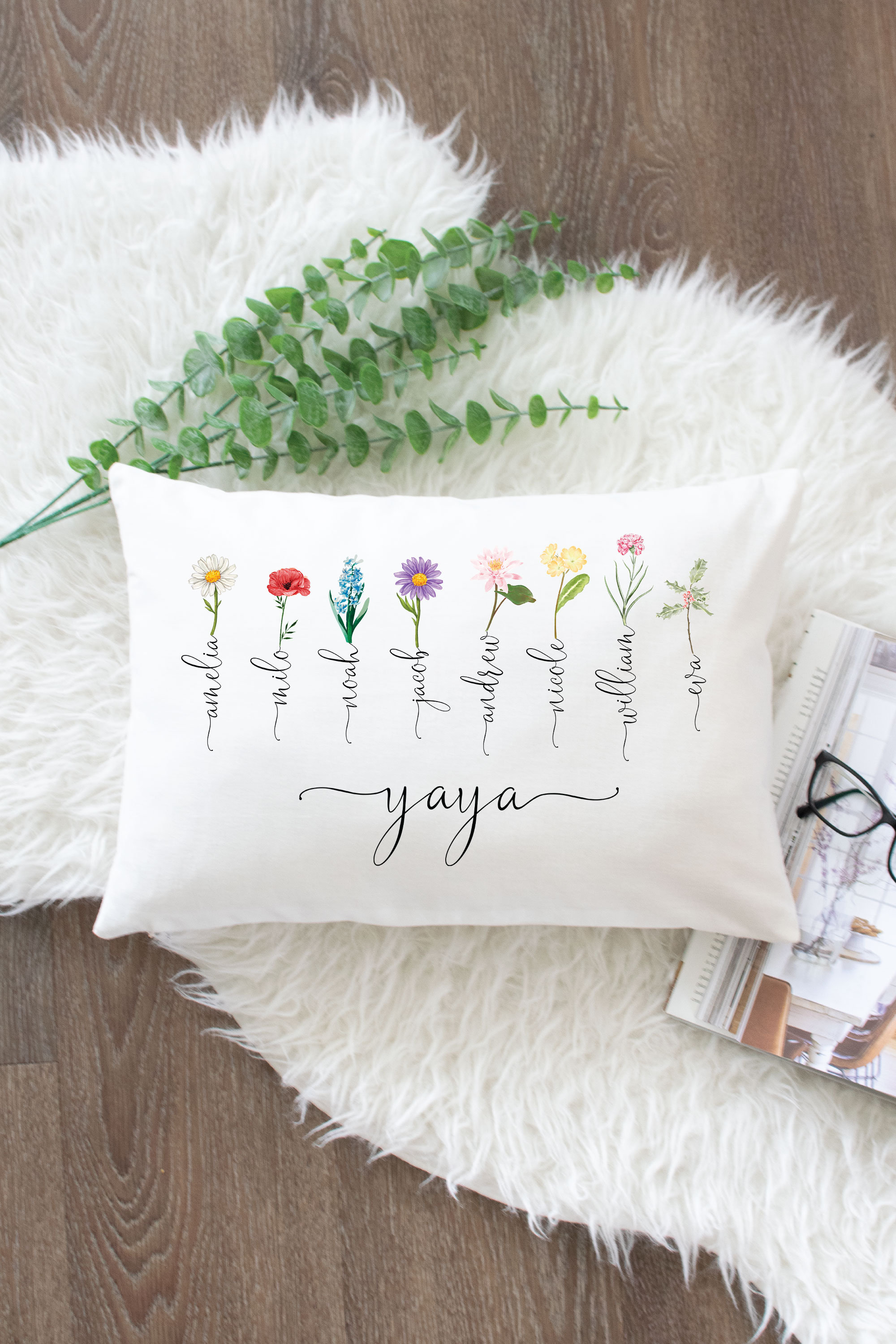Yaya Gift With Grandkids' Names & Birth Month Flowers - Etsy