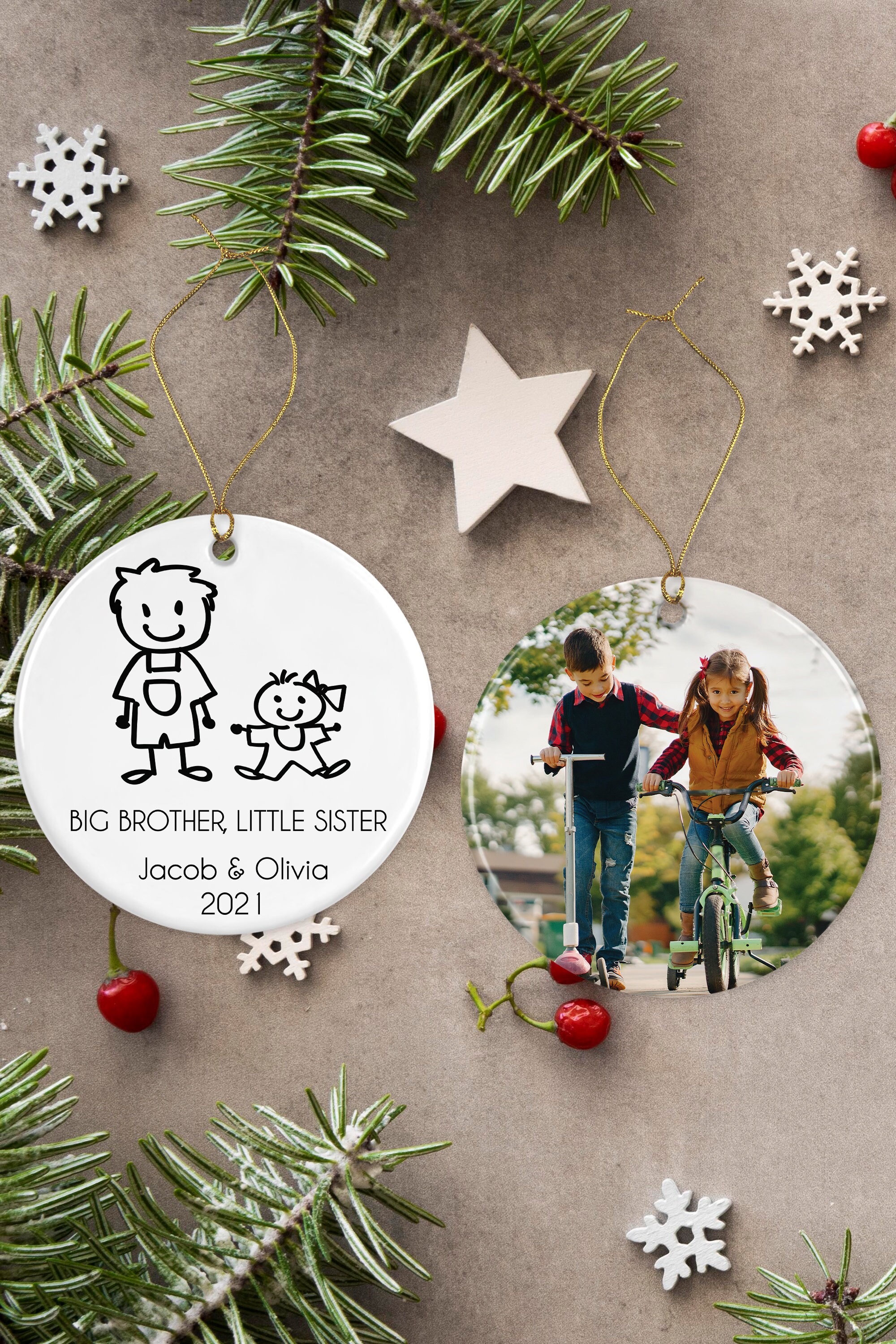 Personalized Big Brother Little Sister Christmas Ornament for - Etsy